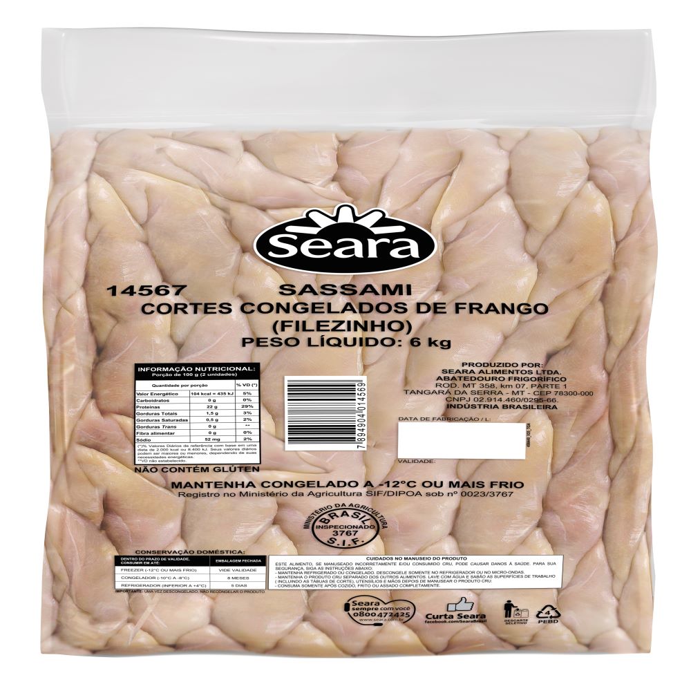 Filezinho Sassami Frango Seara Congelado 6kg